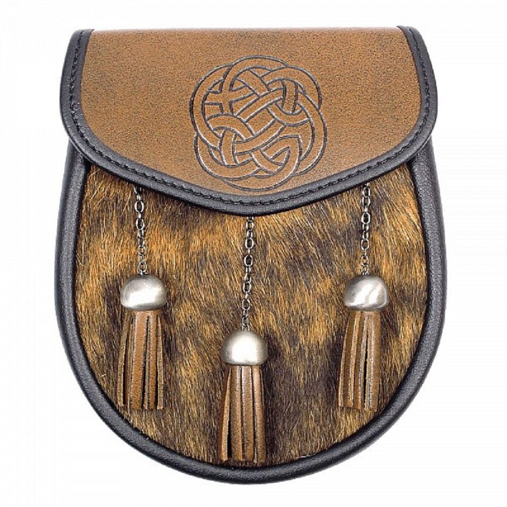Leder-Fell-Sporran SSD9BR. Echtleder, handgefertigt | Kilts & More